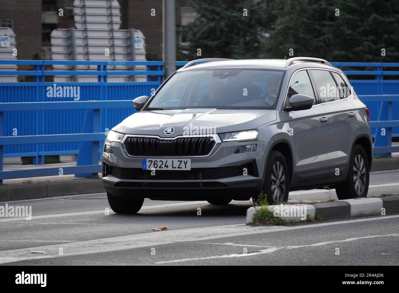 Skoda gray car, with environmental label category B green color ...