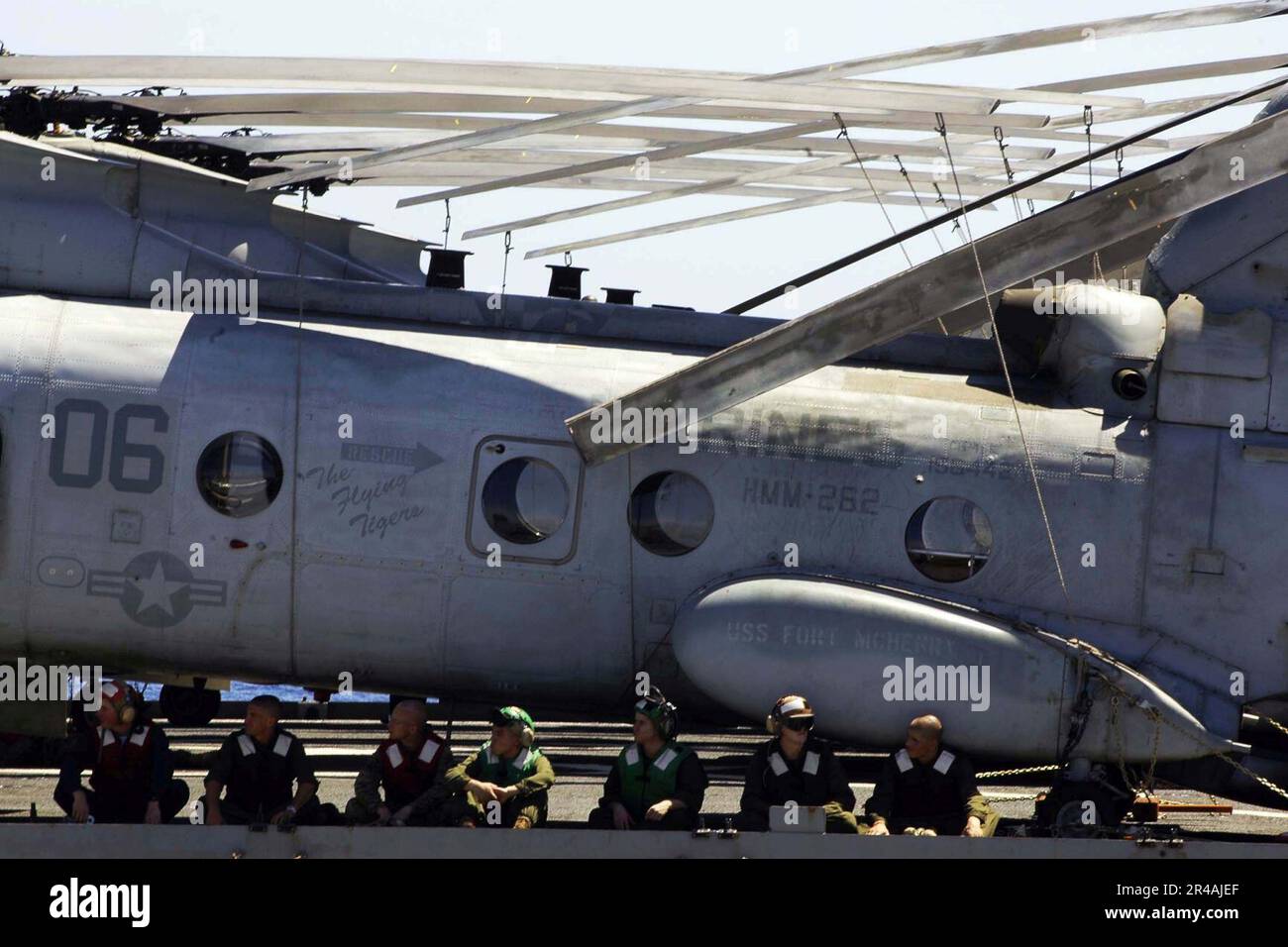 US Navy Sailors assigned to the Air Department aboard the dock landing ship USS Fort McHenry ...