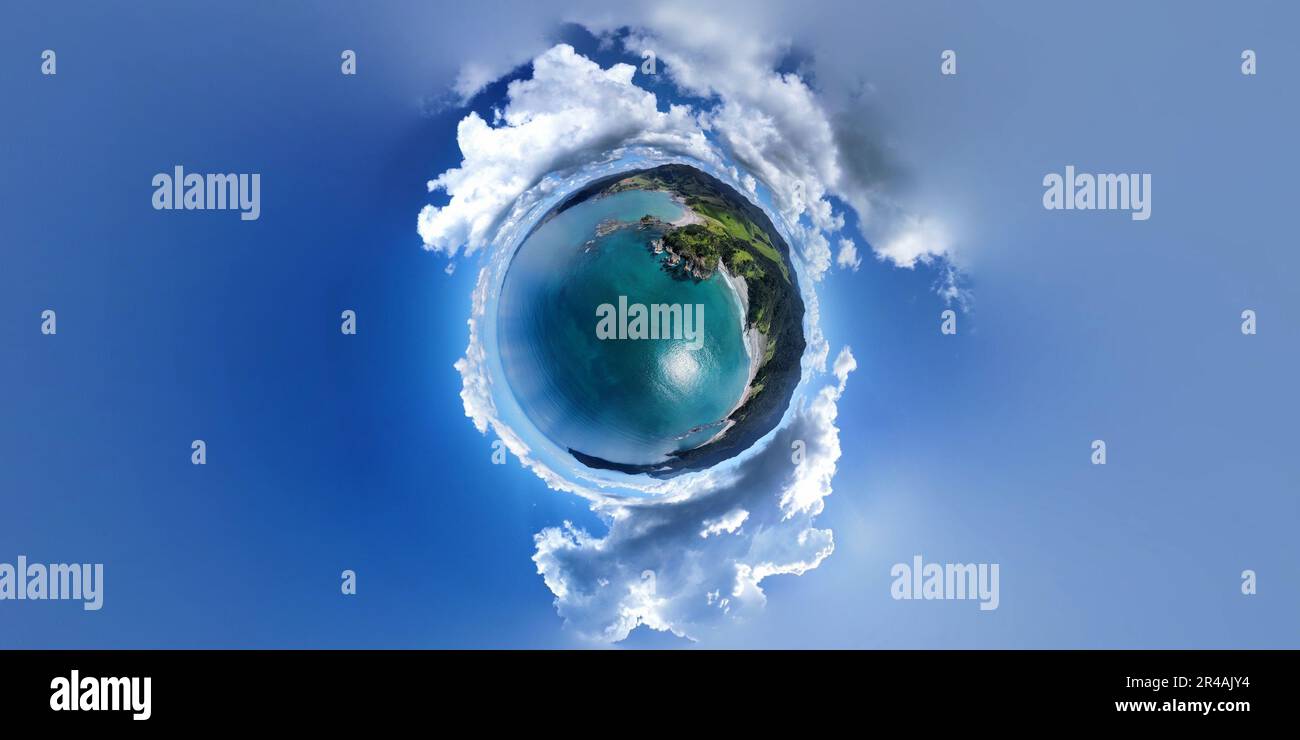 Aerial view from high altitude of little planet earth featuring a blue ...