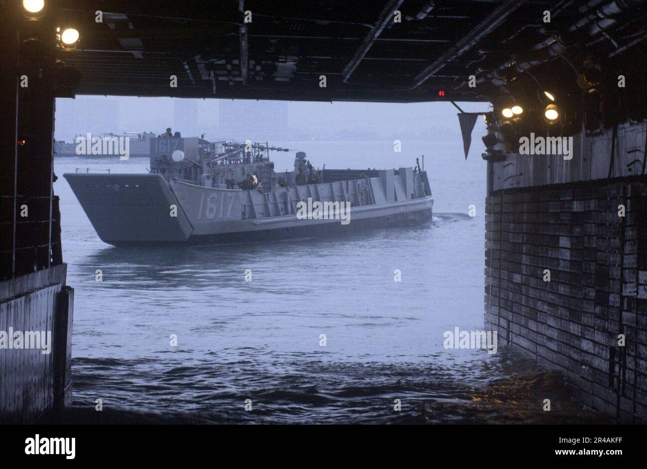 US Navy Two landing craft utilities (LCU) based on the island of ...