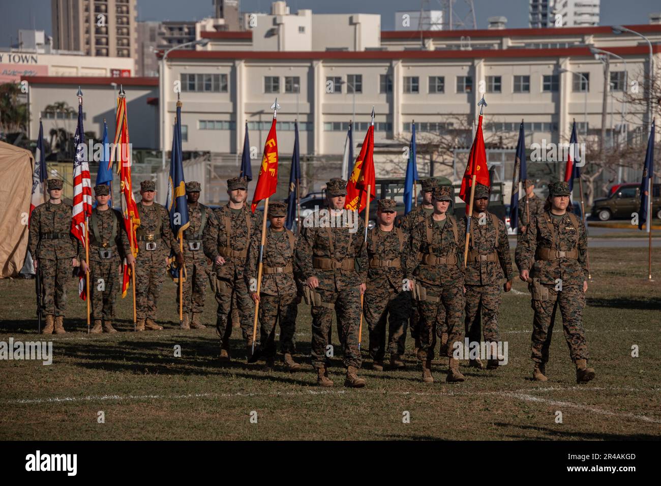U.S. Marines and Sailors with 3rd Medical Battalion march during the ...