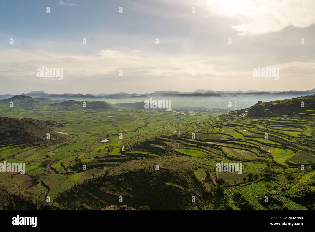 A stunning panoramic view of Ibb, Yemen, featuring a vast valley ...