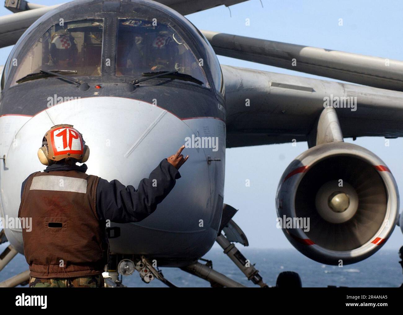 US Navy A plane captain assigned to the Checkmates of Sea Control ...