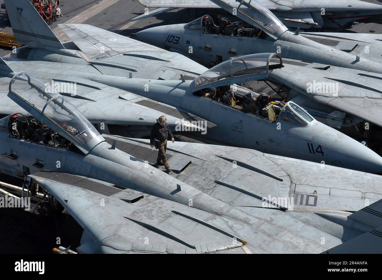 US Navy A squadron quality insurance inspector conducts a walk around ...