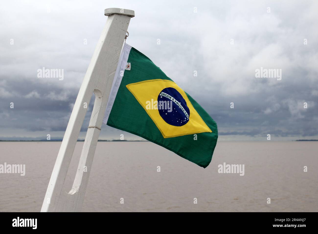 A symbol of national pride, a small fabric Brazilian flag gracefully ...