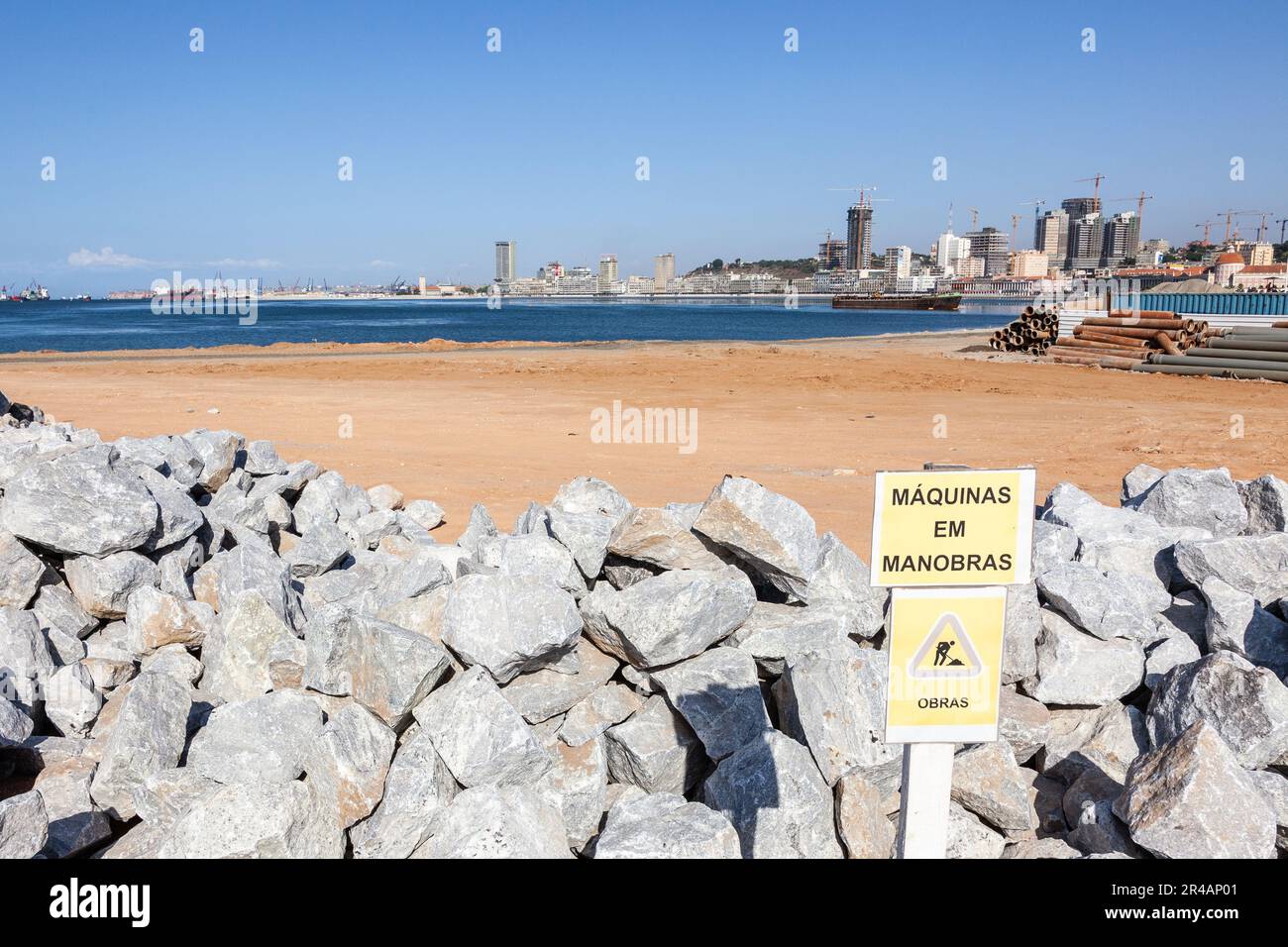 View of the coastal city of Luanda being rebuilt, on the edge of the ...
