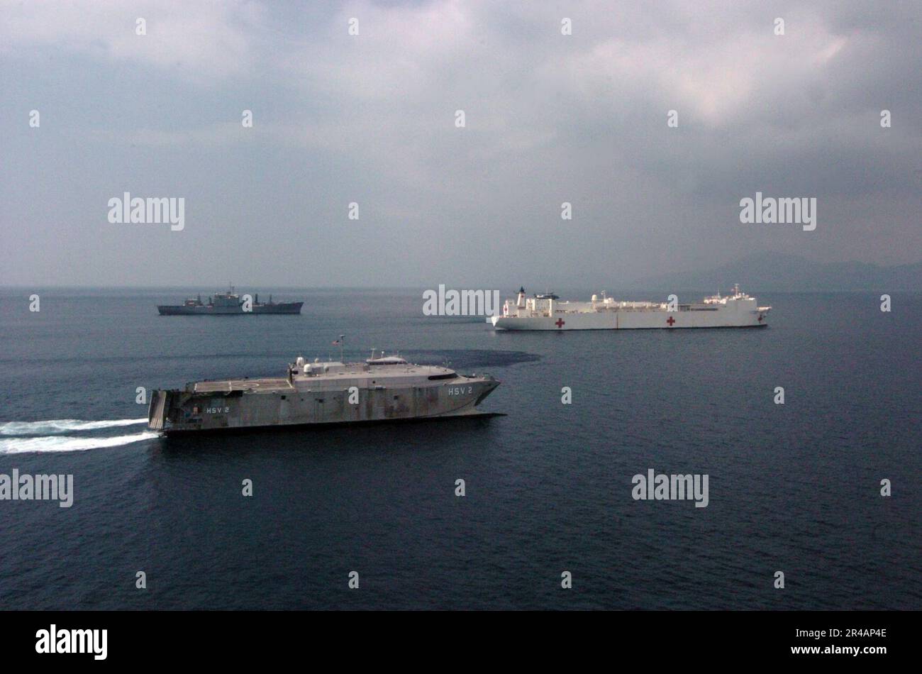 US Navy High Speed Vessel Two (HSV 2) Swift, front, the hospital ship ...