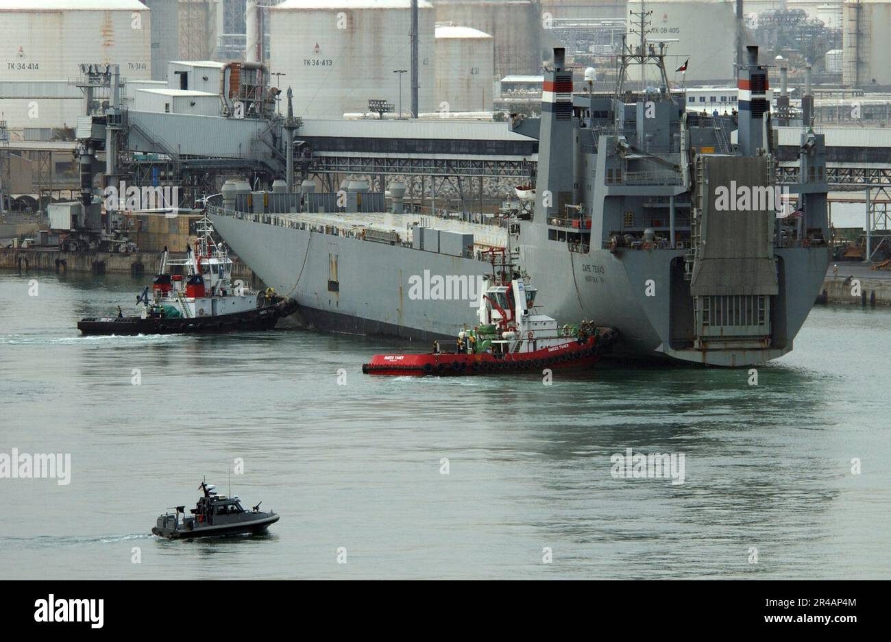 US Navy A patrol boat escorts the Ready Reserve Force roll-on-roll-off ...