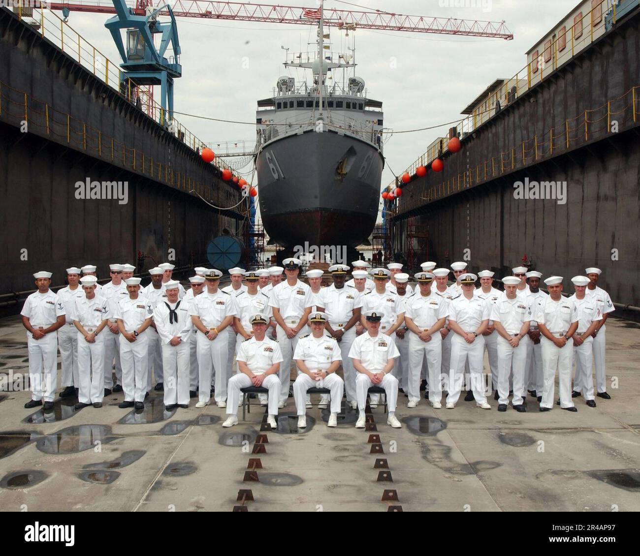 US Navy The crew Prestige forms ranks in front of the Osprey-class mine ...