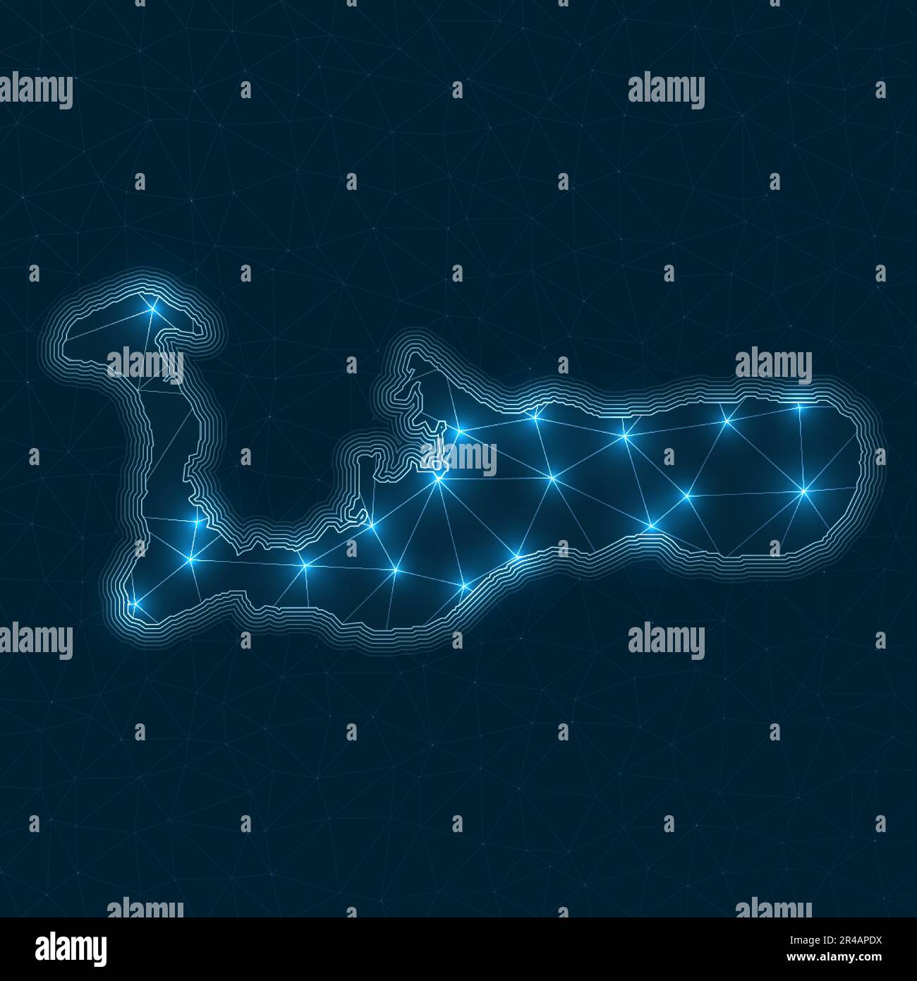 Grand Cayman network map. Abstract geometric map of the island. Digital ...