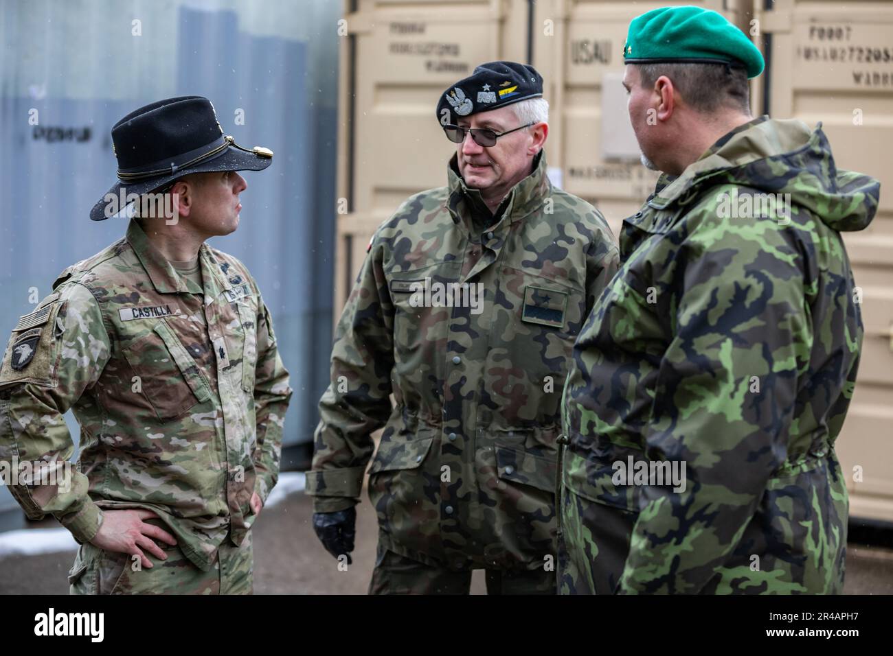U.S. Army Lt. Col. Sean M. Castilla, left, commander of NATO enhanced ...