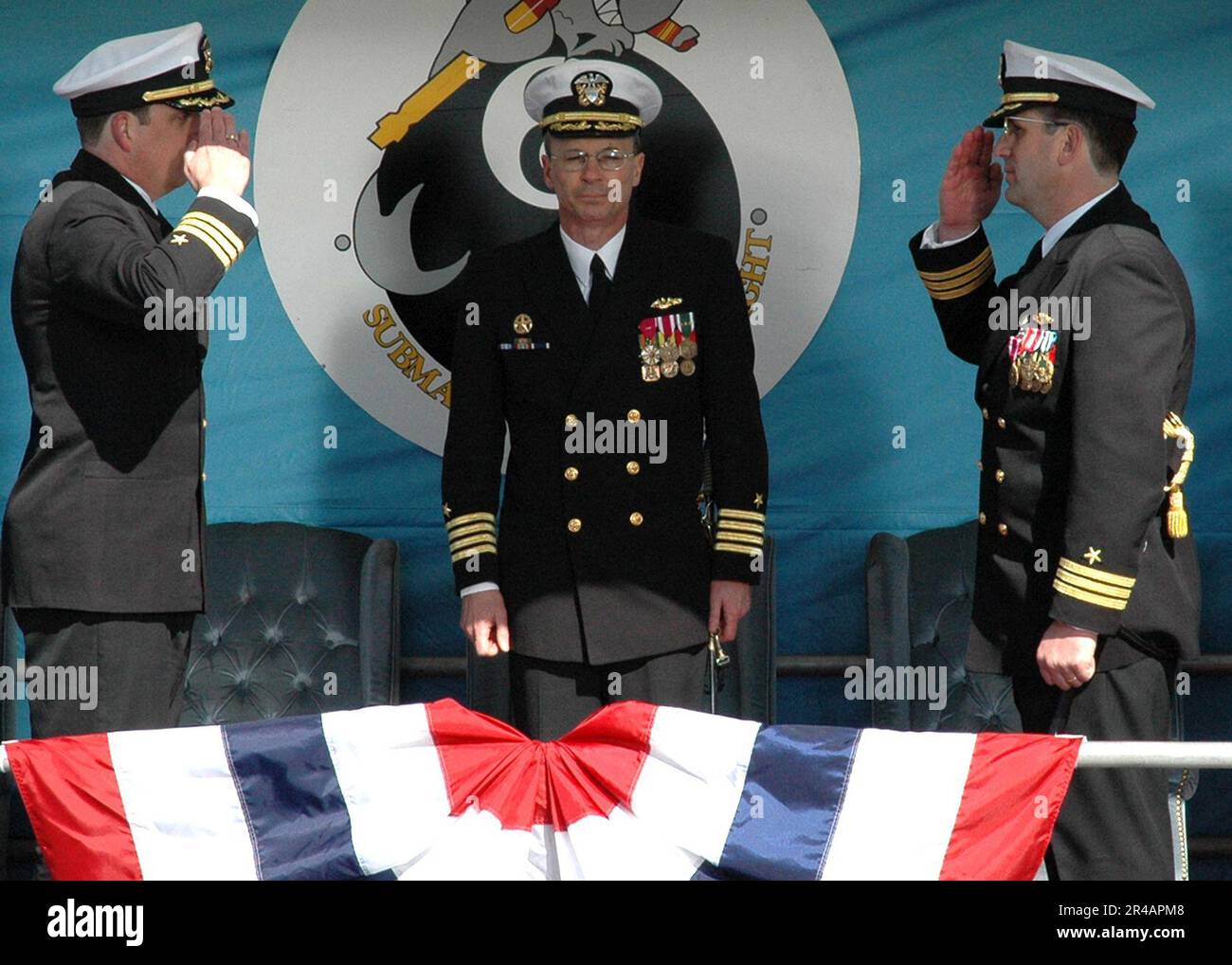 US Navy Cmdr. Matthew A. Weingart, left, relieves Cmdr. Frederick J ...