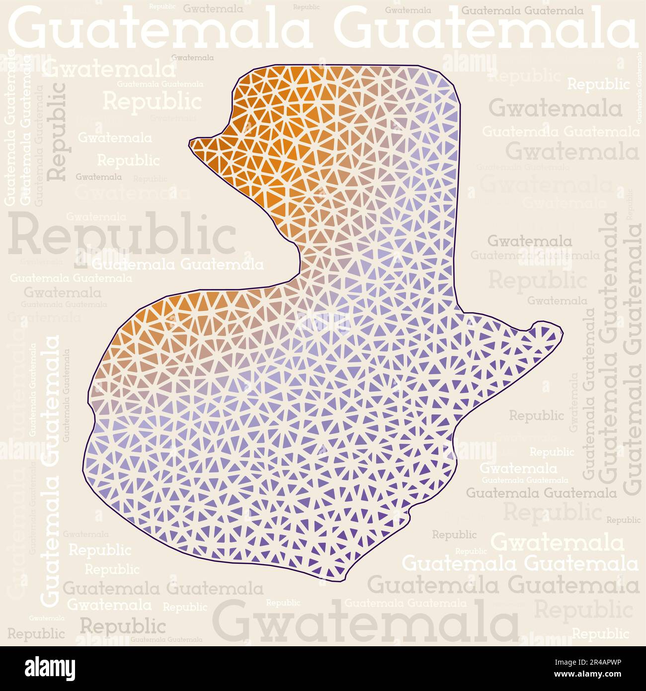 GUATEMALA map design. Country names in different languages and map ...