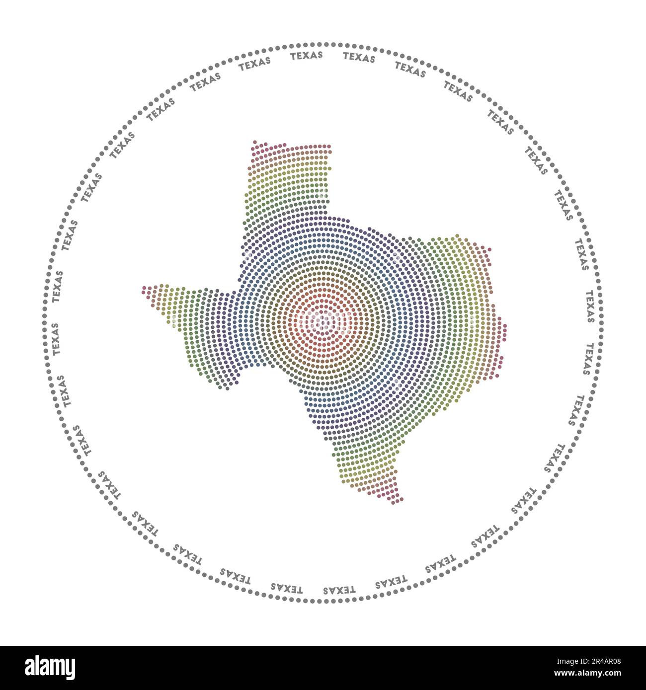 Texas round logo. Digital style shape of Texas in dotted circle with US ...
