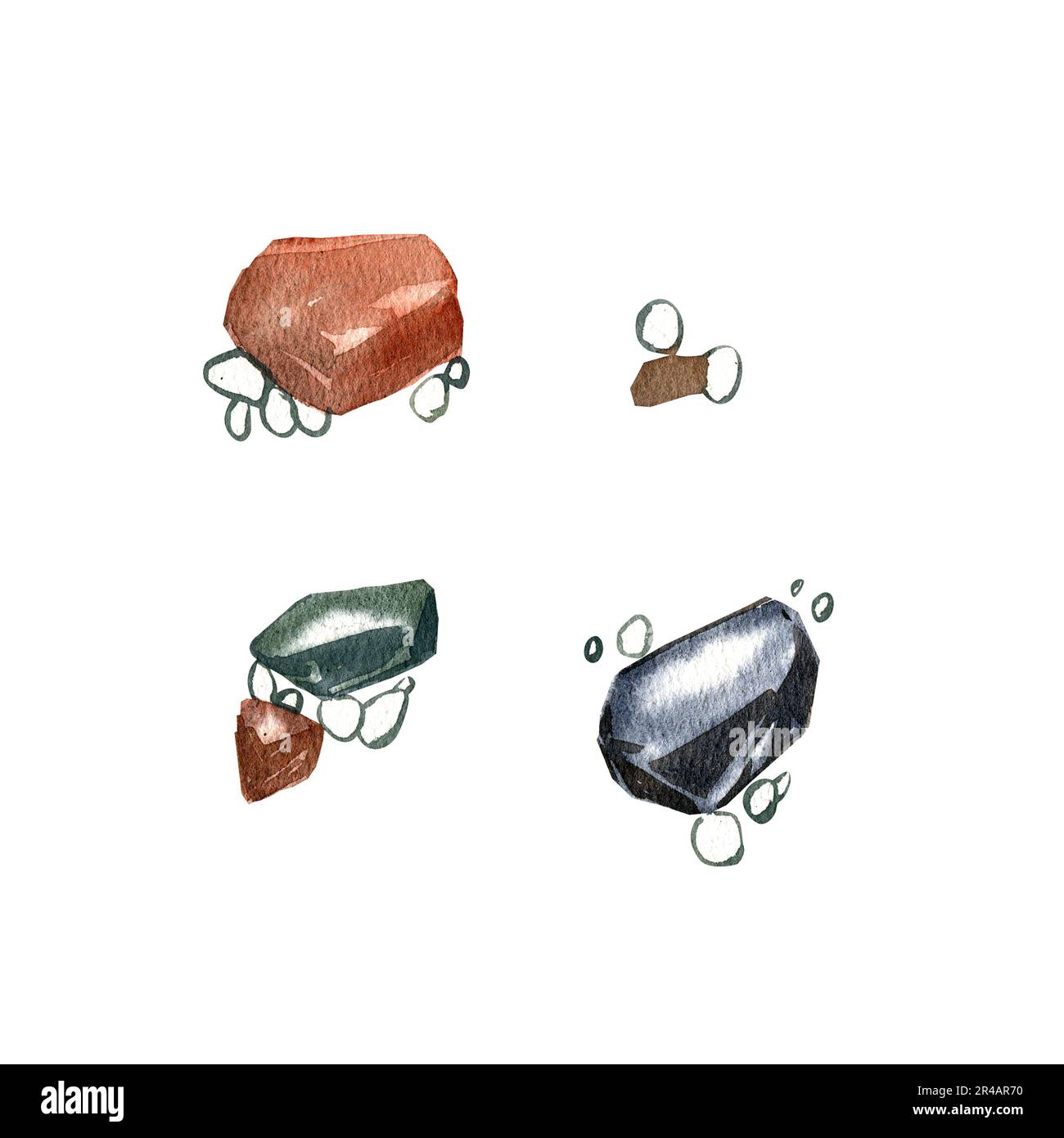 Set sketch grey, orange, green color rock stones isolated on white ...