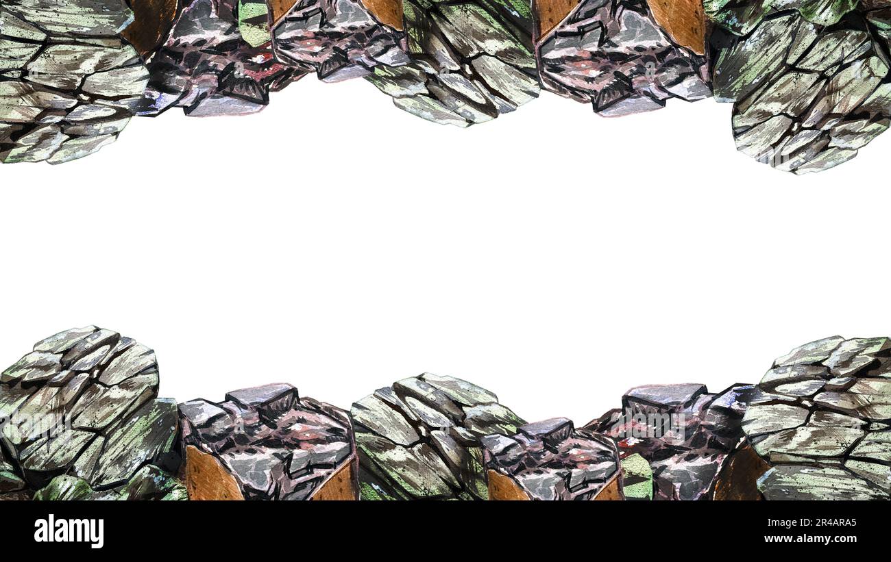 Frame border with grey rock stones with moss, mountain ground isolated ...