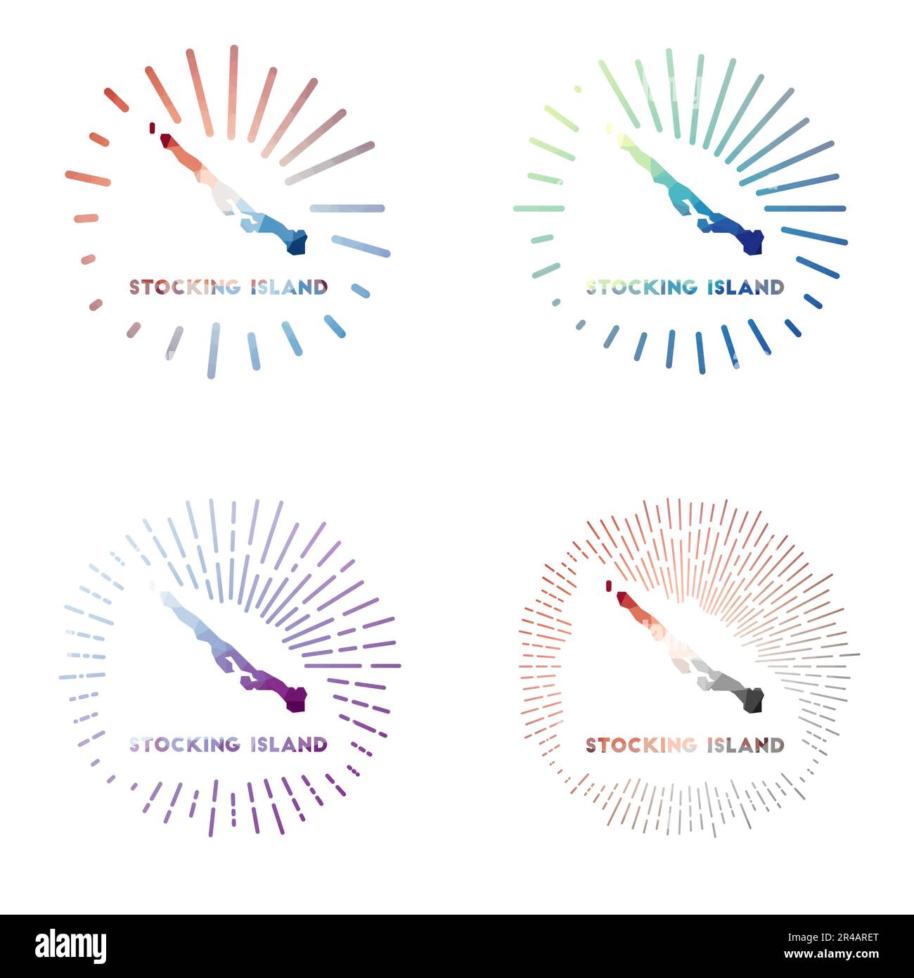 Stocking Island low poly sunburst set. Logo of island in geometric ...
