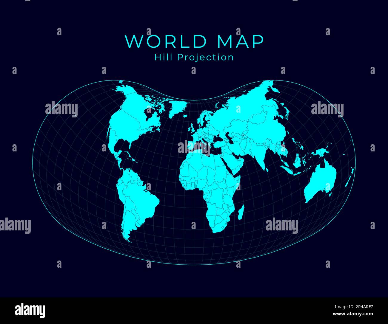 Map of The World. Hill eucyclic projection. Futuristic Infographic ...