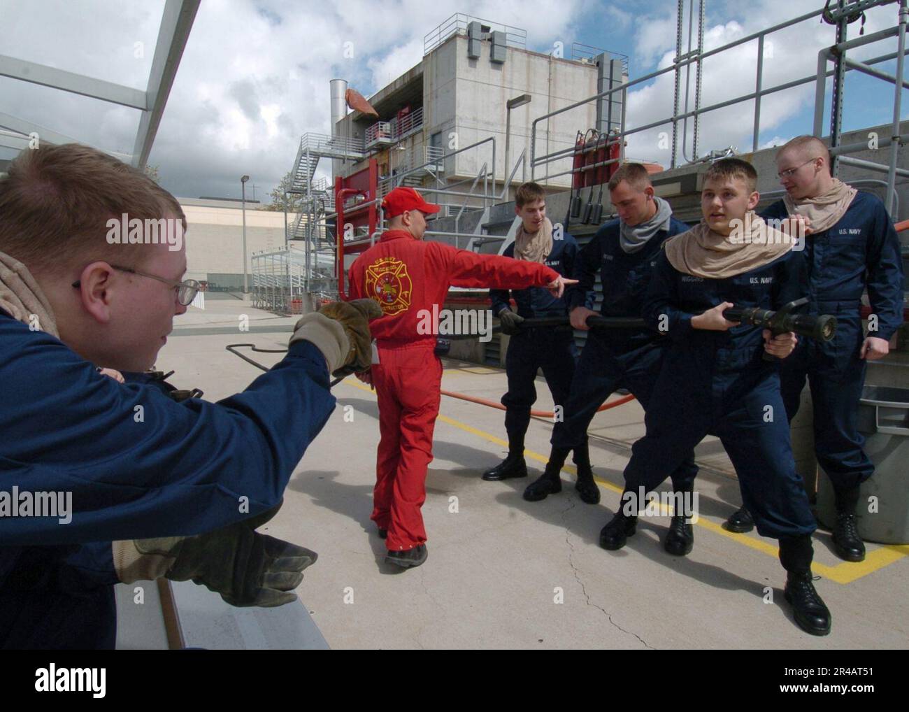 US Navy Lead instructor for basic flight deck firefighting, Aviation ...
