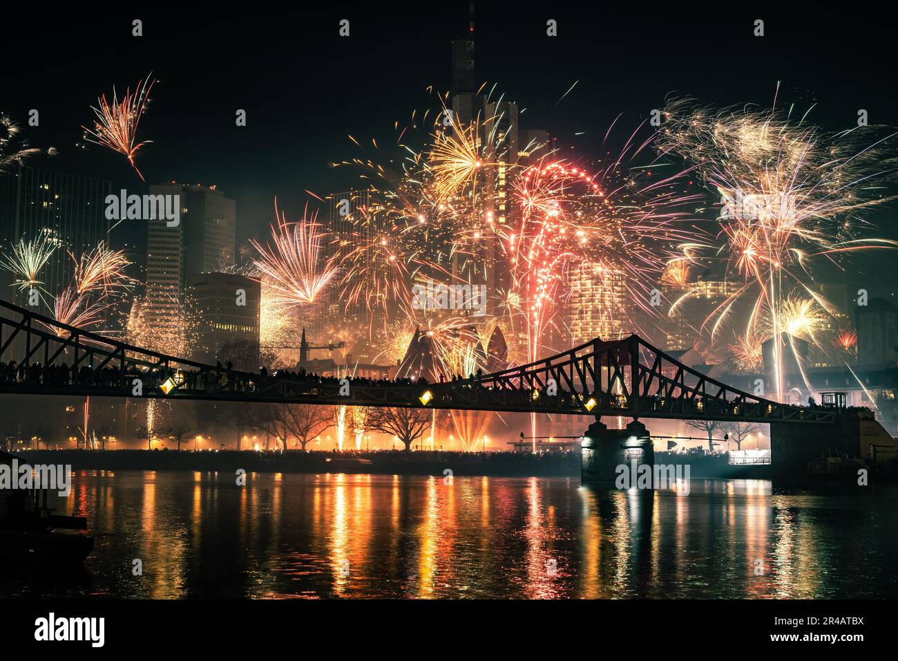 A magnificent display of fireworks illuminating the night sky over the ...