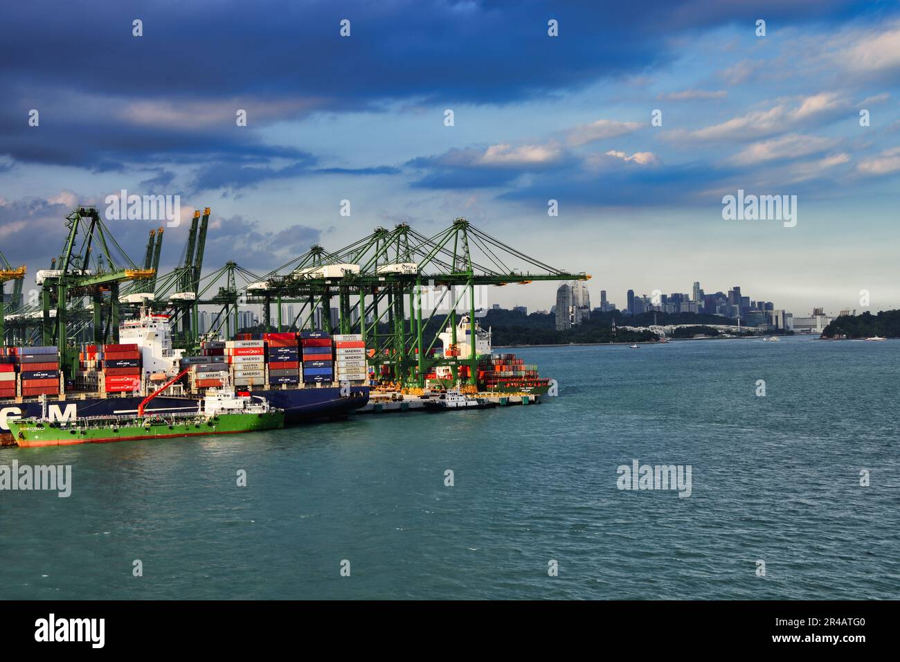 Cargo port of Singapore with docked container ships and container ...