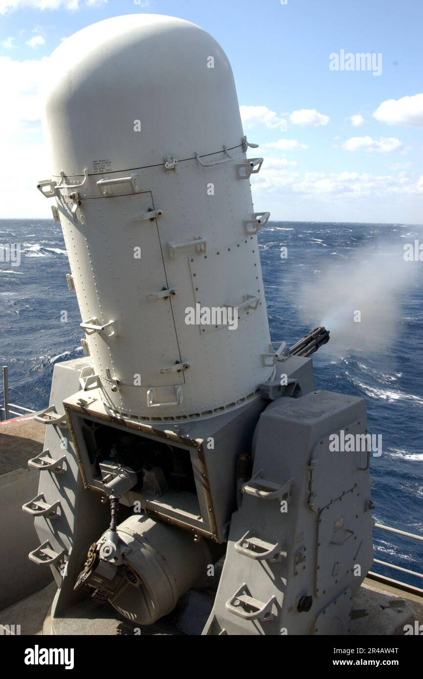 US Navy A Close-In Weapon System (CIWS) fires during a Pre-Aim ...
