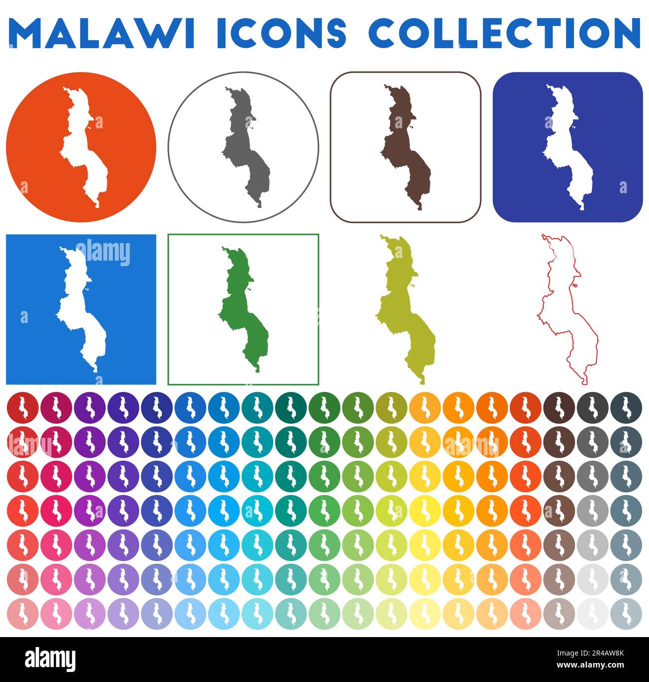 Malawi icons collection. Bright colorful trendy map icons. Modern ...