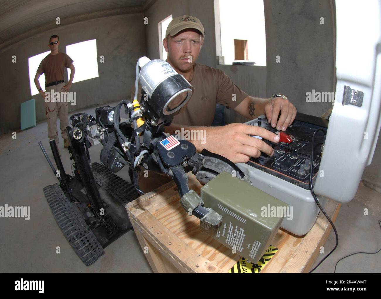 US Navy Quartermaster 1st class ensures the retractable arm of the ...