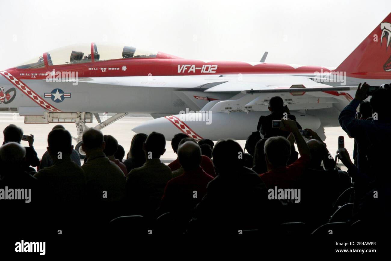 US Navy Members of the media and audience take a look at the newly ...