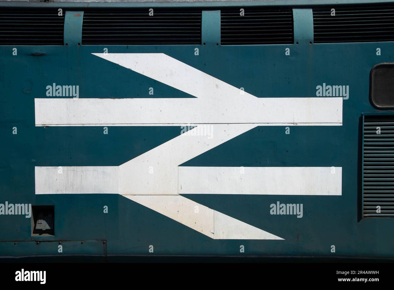 A British Rail double arrow emblem on the side of a diesel locomotive ...