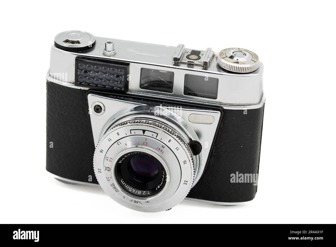 Vintage old retro camera used for amateur photography with a white ...