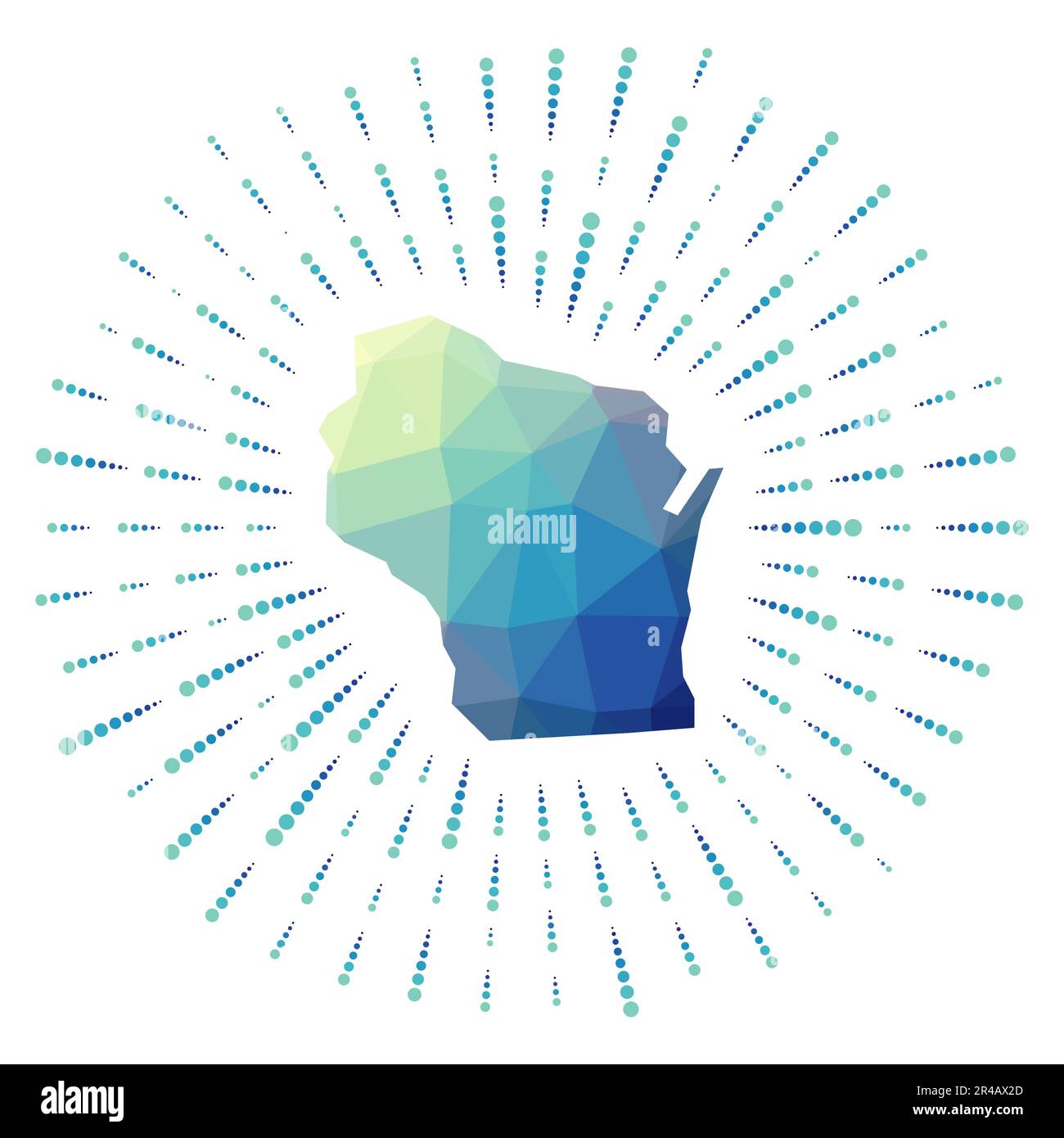 Shape of Wisconsin, polygonal sunburst. Map of the US state with ...