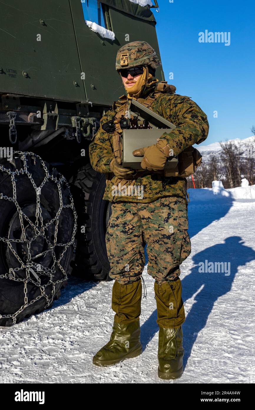 U.S. Marine Lance Cpl. Tanner Kaltenberg, a motor vehicle operator with ...