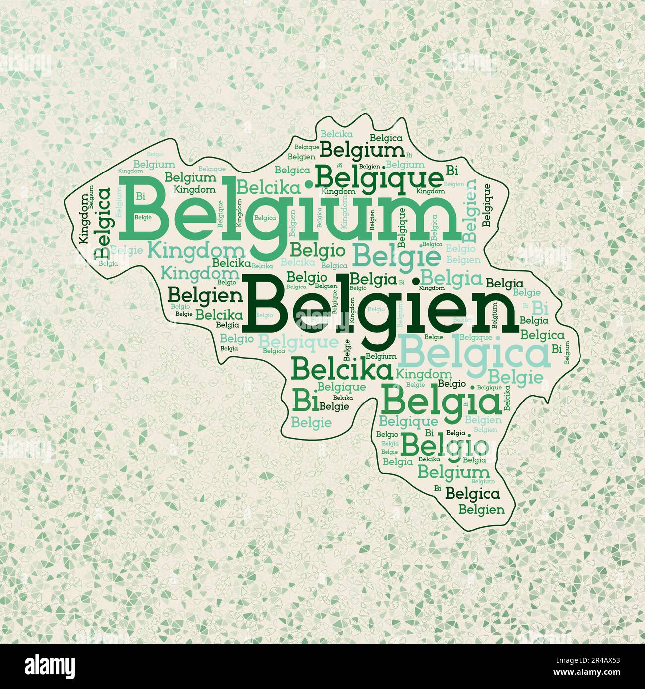 Belgium shape with country names word cloud in multiple languages ...