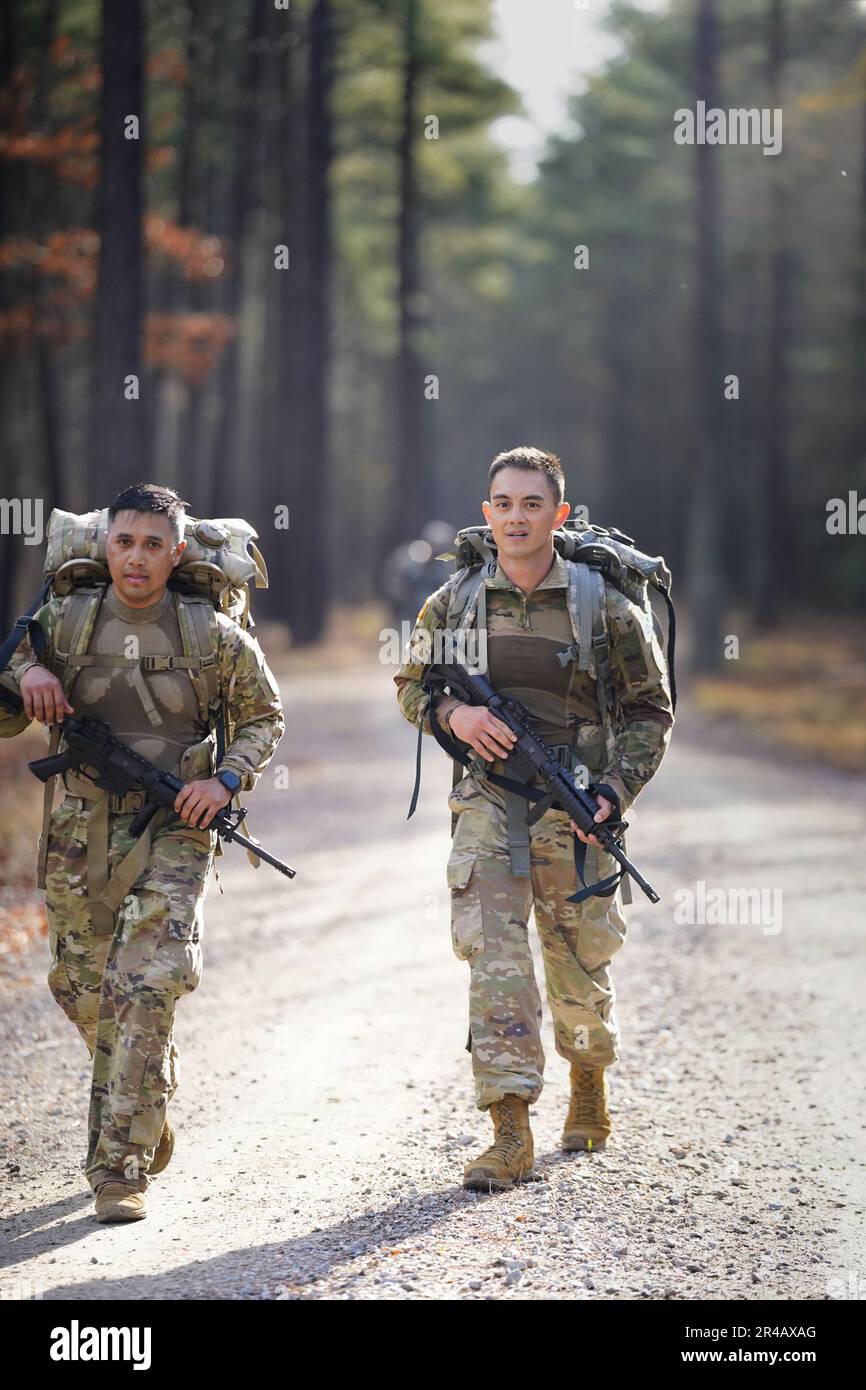 A Soldier completes the 12-mile ruck march event Tuesday during the ...