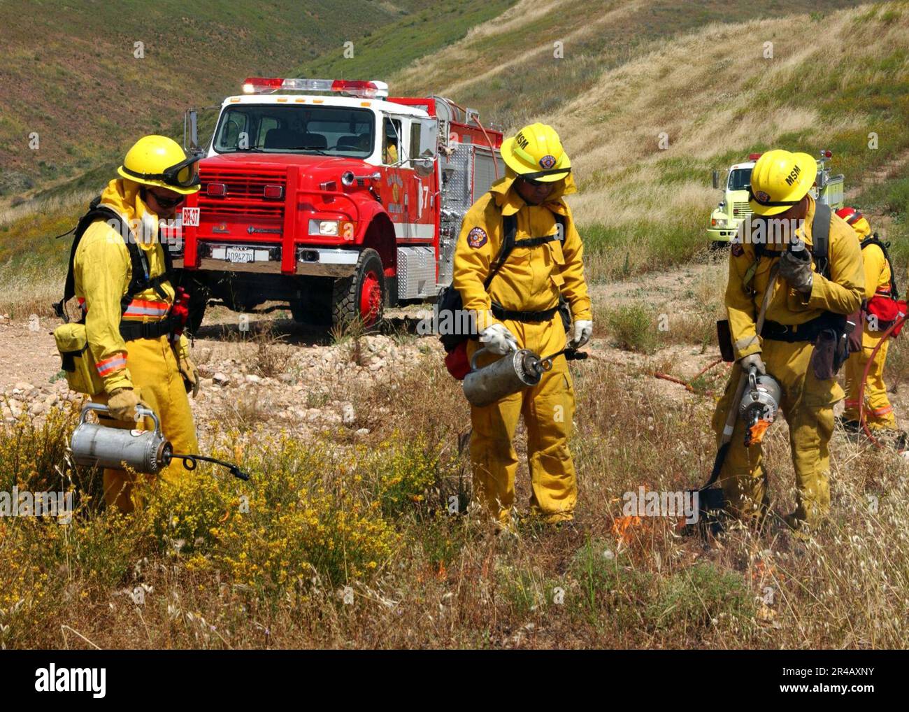 US Navy Firefighters assigned to Marine Corps Air Station (MCAS ...