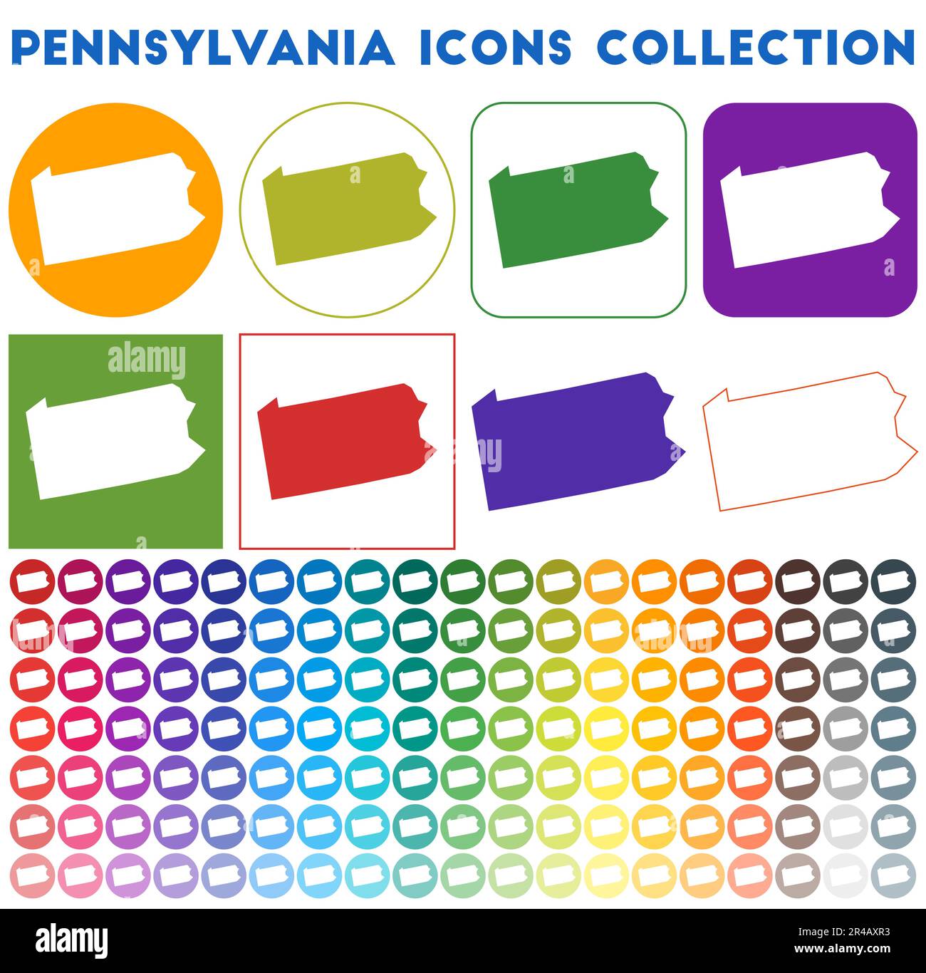 Pennsylvania icons collection. Bright colorful trendy map icons. Modern ...