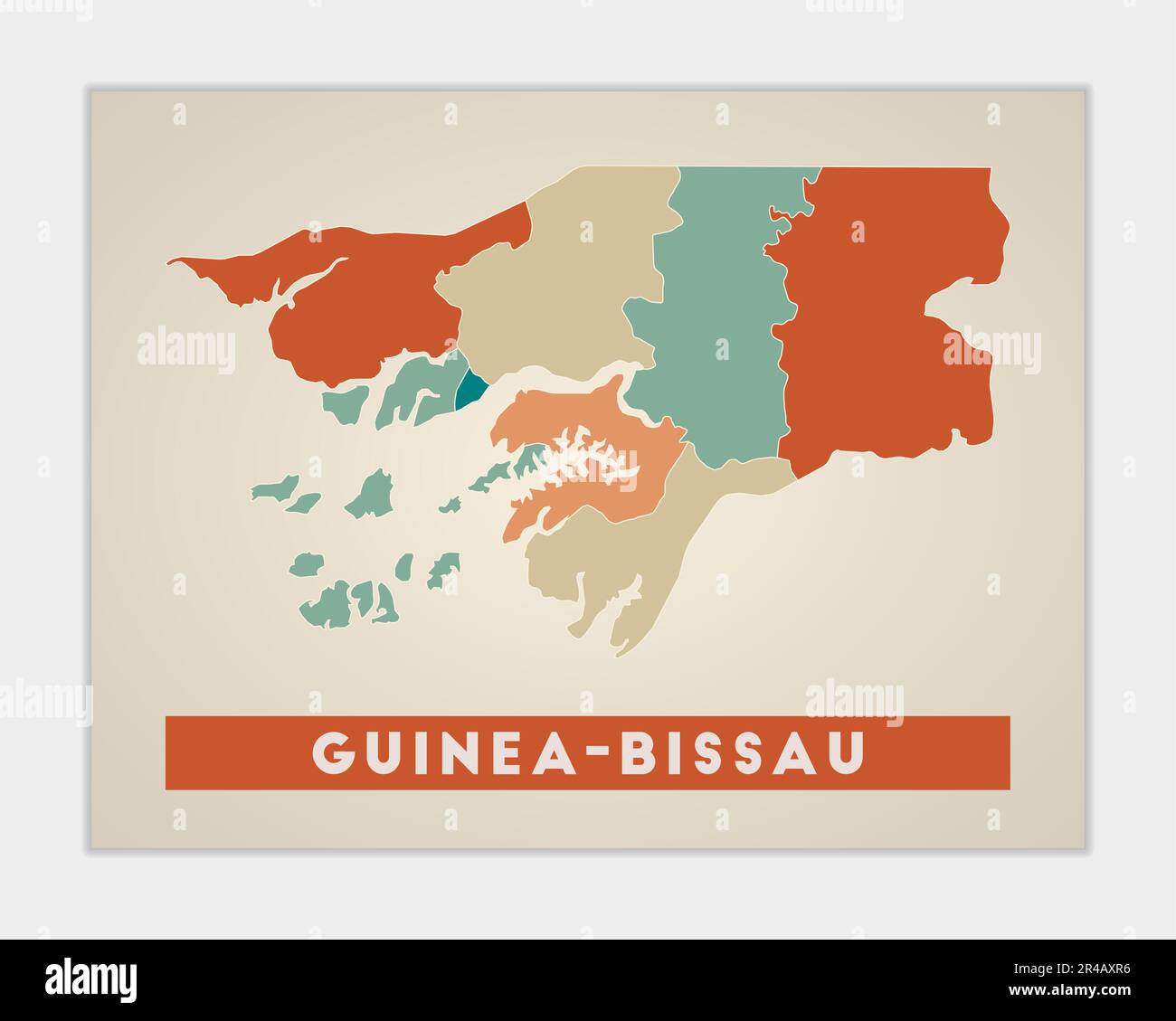 Guinea-Bissau poster. Map of the country with colorful regions. Shape ...