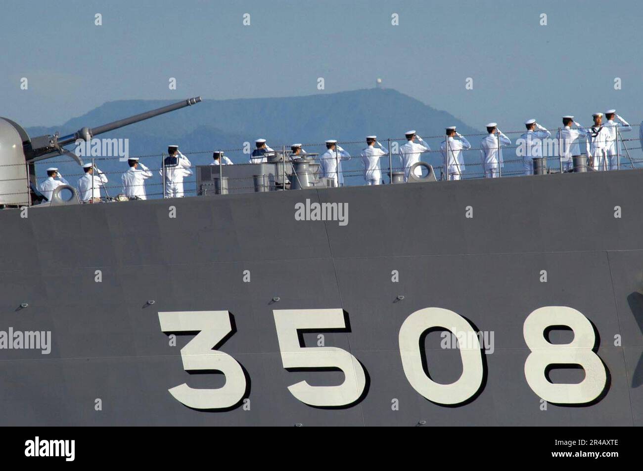 US Navy Japanese Sailors man the rails as the Japanese Navy training ...