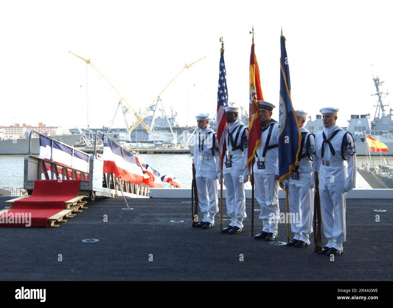 US Navy Sailors assigned to the Color Guard on board the Nimitz class ...