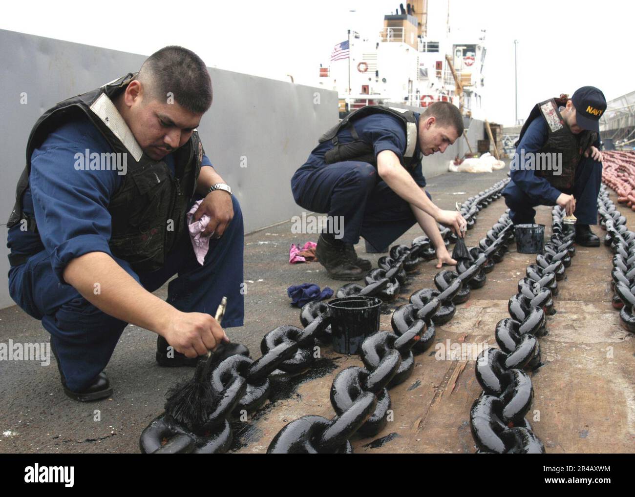 US Navy Sailors assigned to the deck department aboard the guided ...