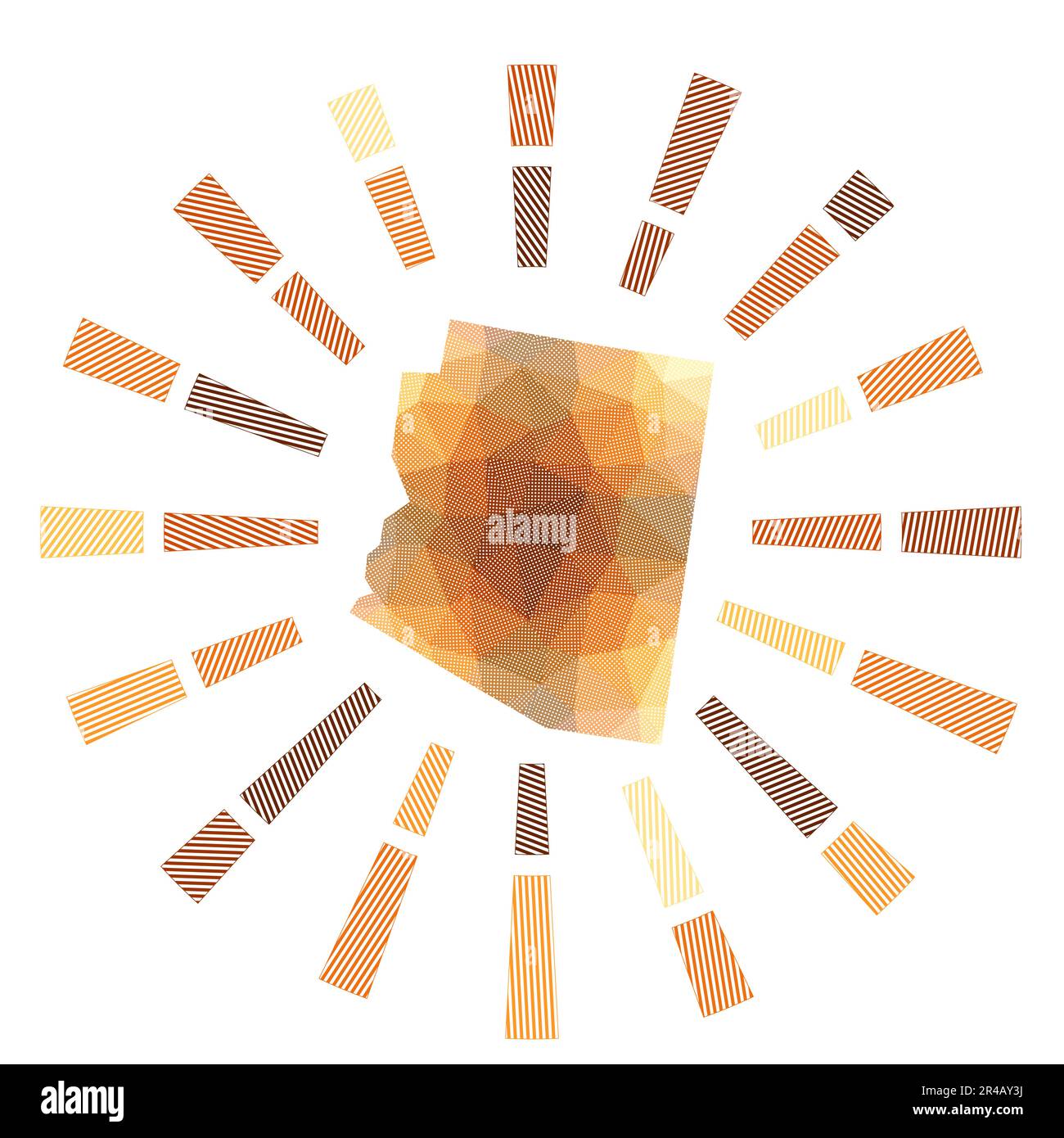 Arizona sunburst. Low poly striped rays and map of the US state ...