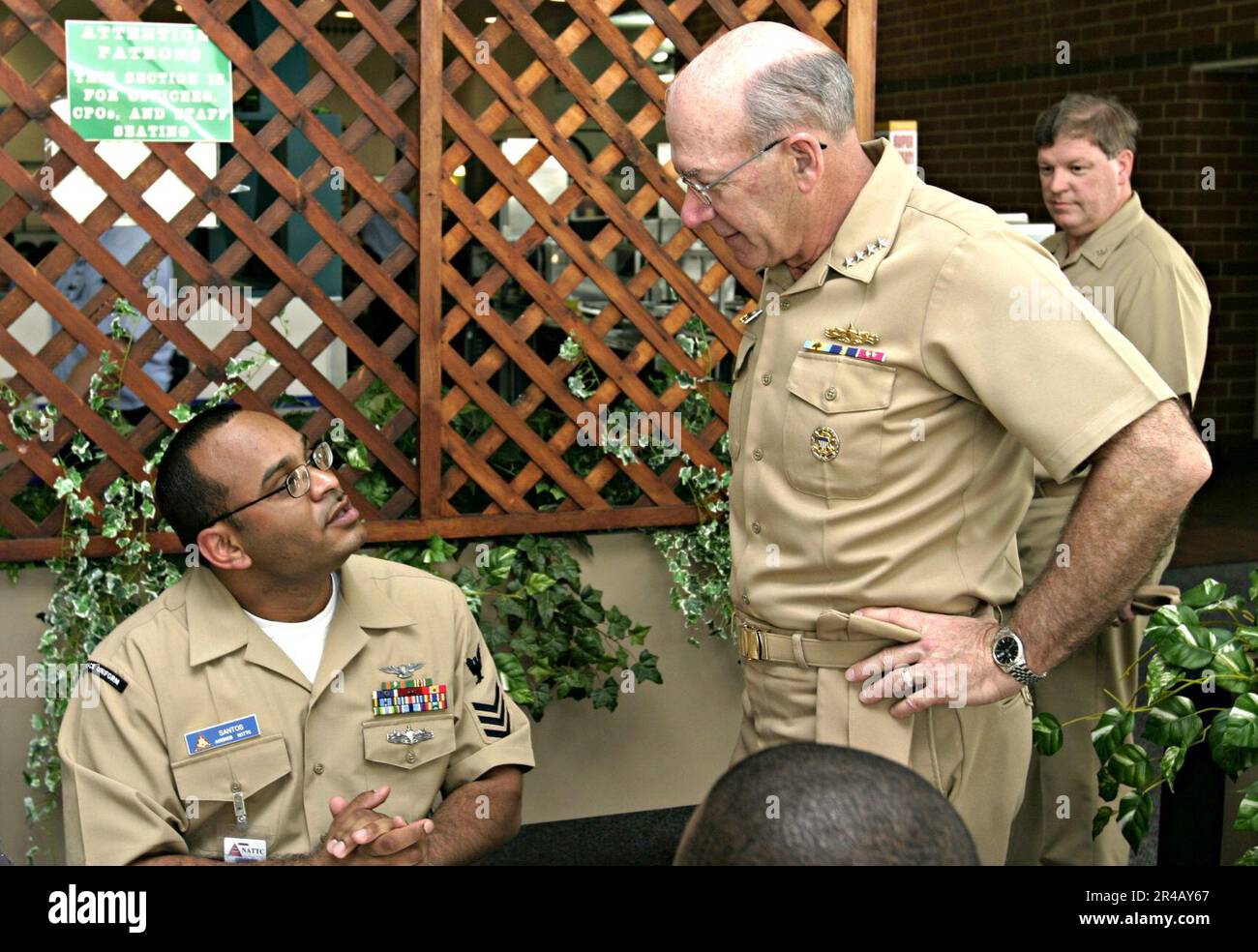 US Navy Chief of Naval Operations (CNO), Adm. Vern Clark, talk to Naval ...