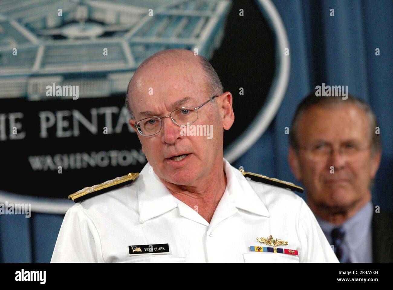 US Navy Chief of Naval Operations (CNO), Adm. Vern Clark, addresses the ...