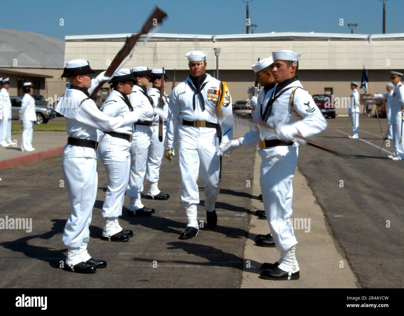 US Navy The Amphibious Construction Battalion One (ACB-1) drill team ...