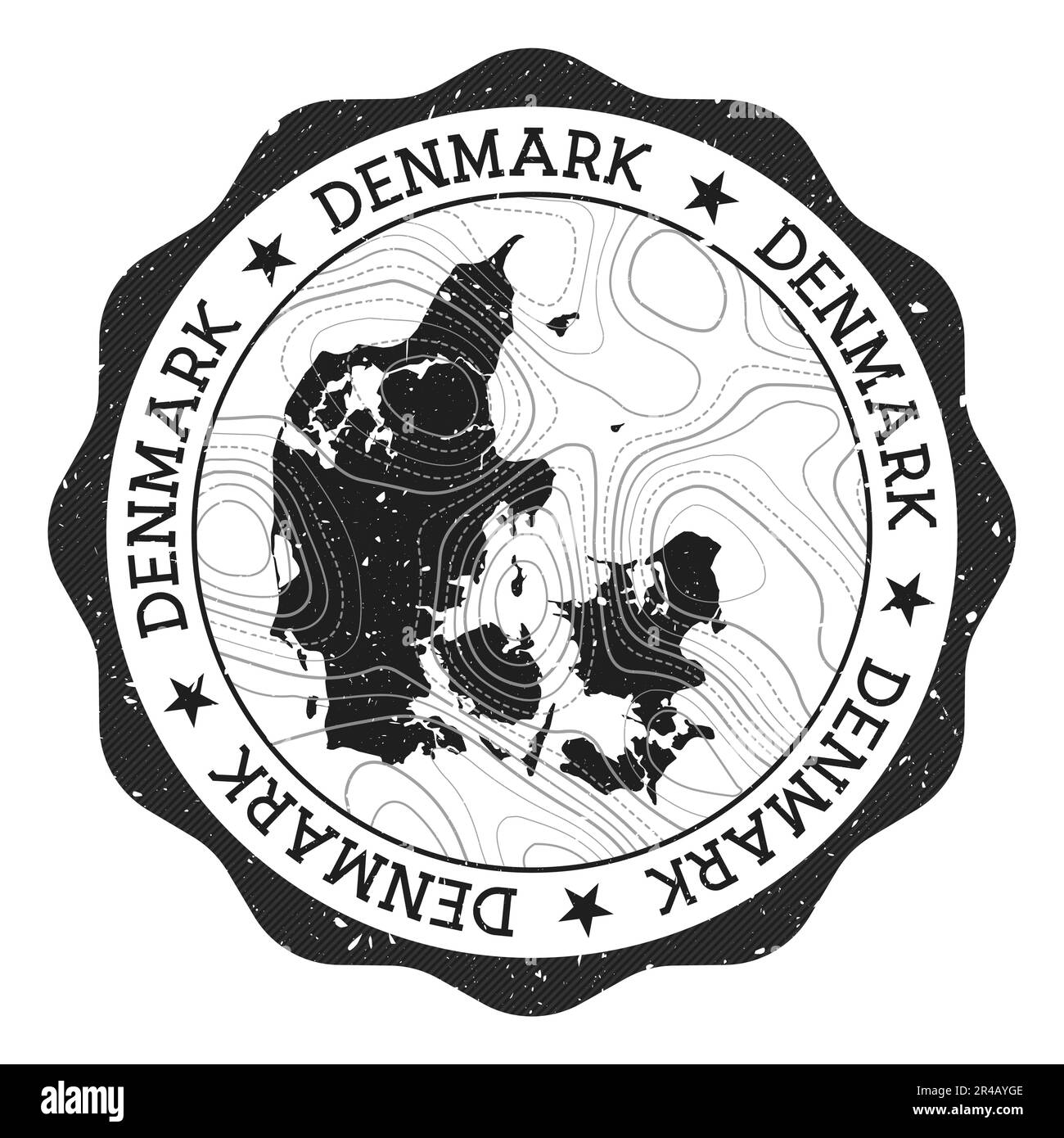 Denmark outdoor stamp. Round sticker with map of country with ...