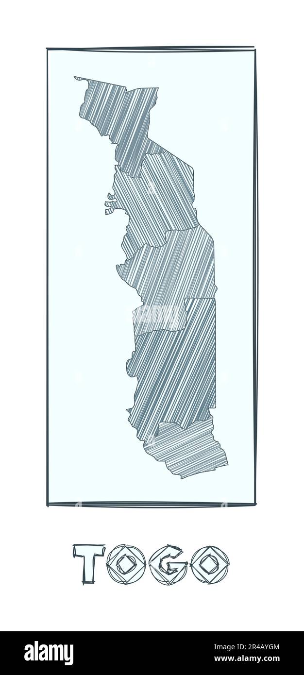 Sketch map of Togo. Grayscale hand-drawn map of the country. Filled ...