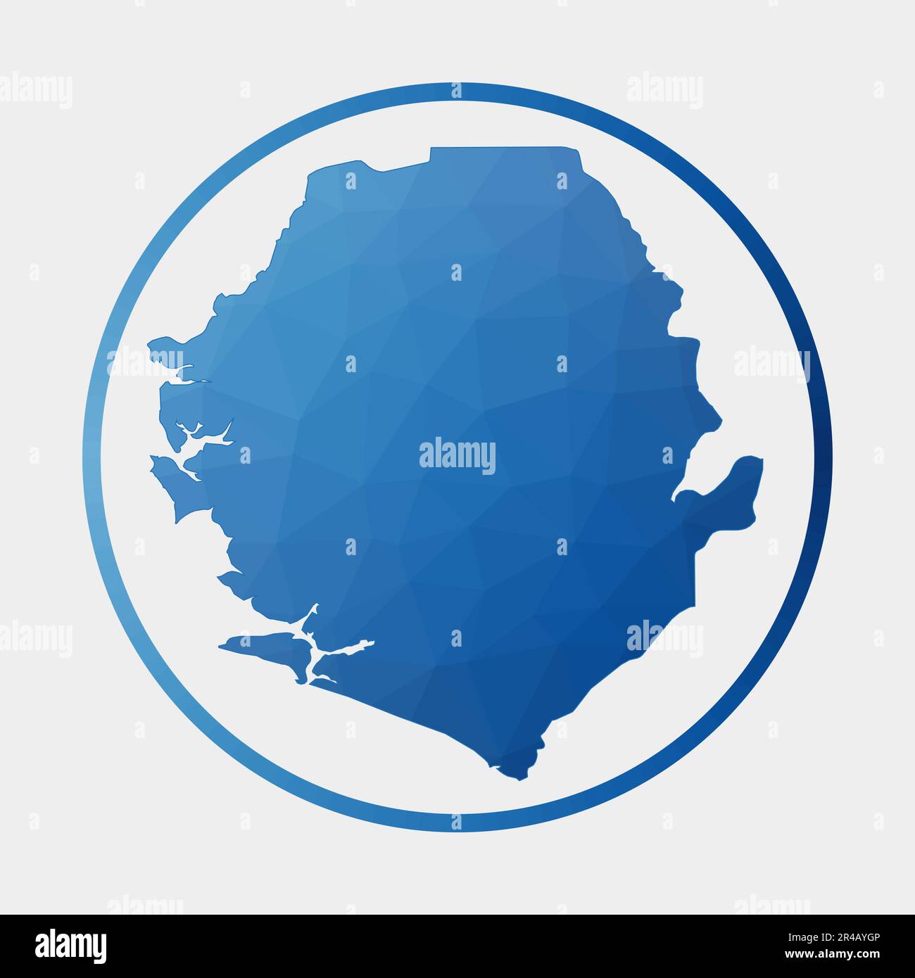 Sierra Leone icon. Polygonal map of the country in gradient ring. Round ...