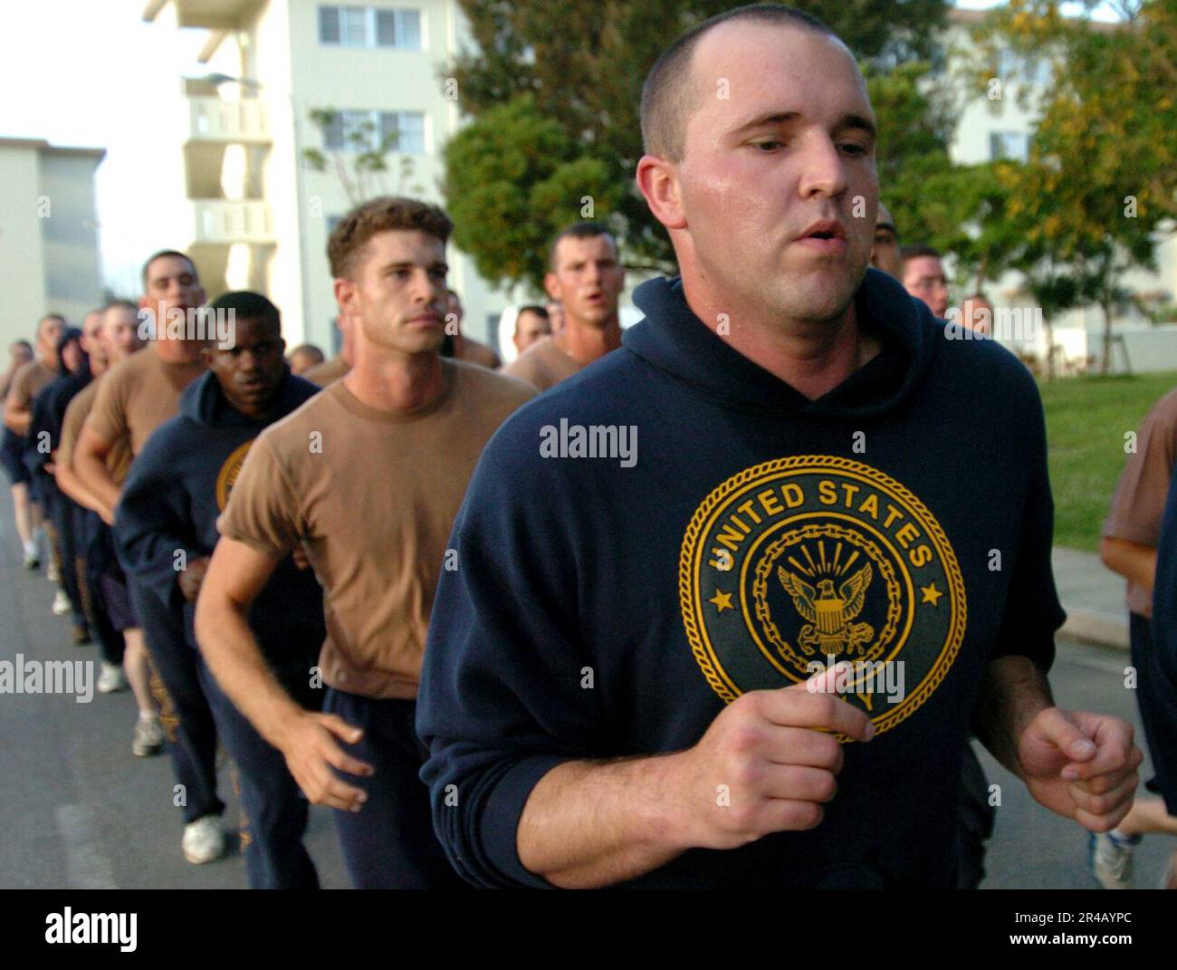 US Navy Builder Constructionman runs in formation during Naval Mobile ...