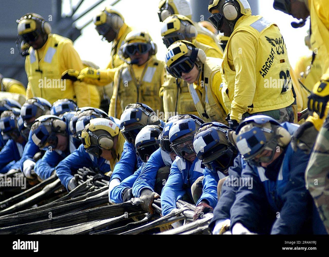 US Navy Sailors assigned to the Air Department aboard the ...